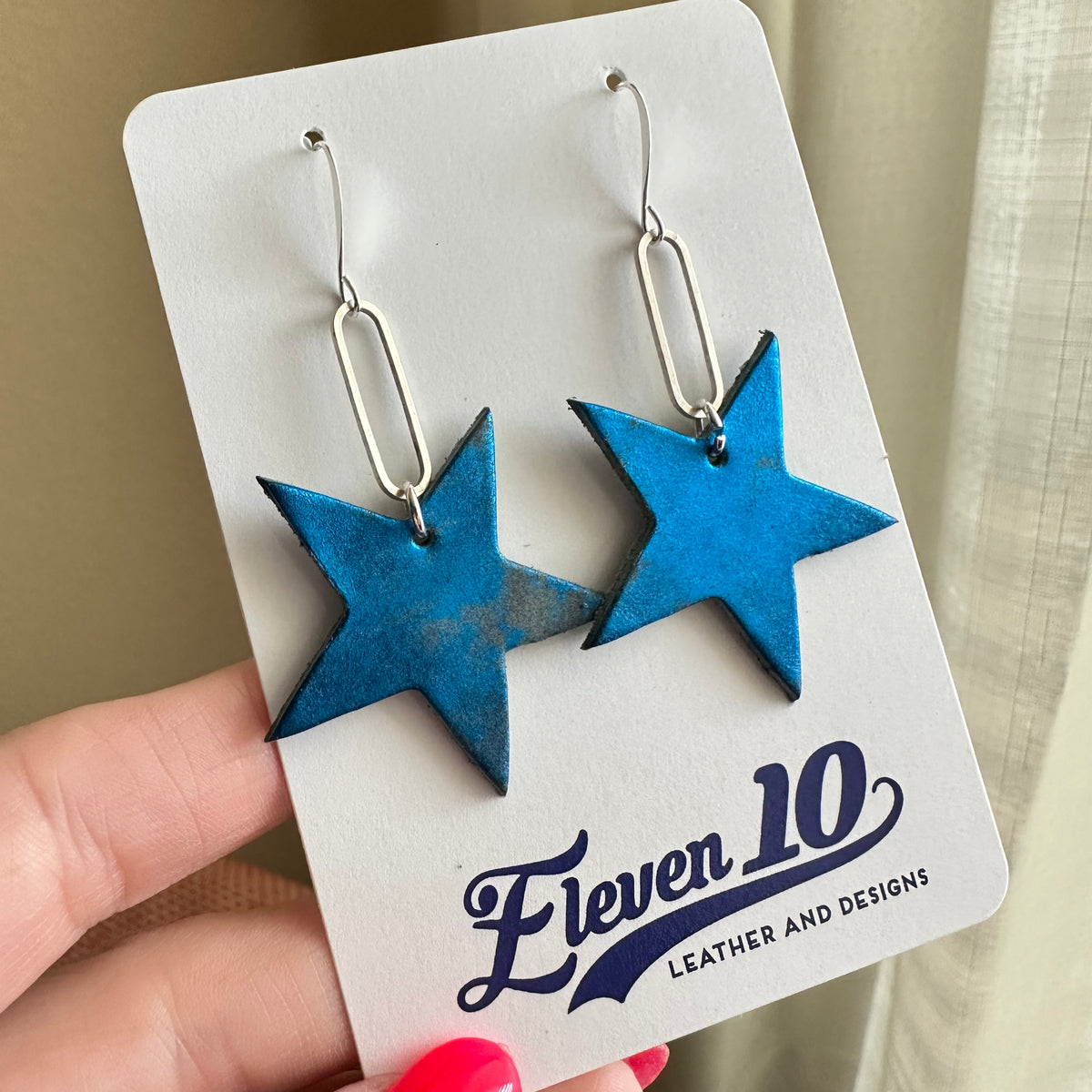 Blue Steel Star Gazer Leather Earrings | Eleven10Leather ...