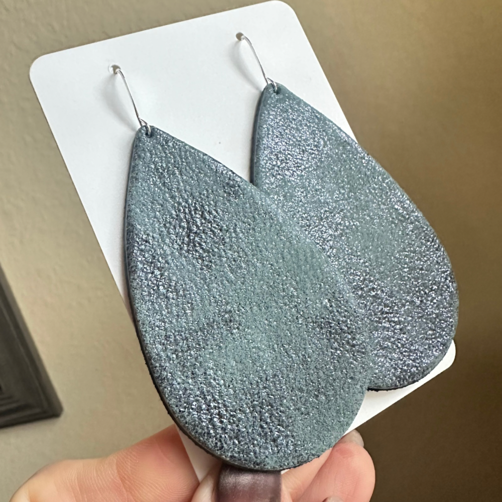 Slate Shimmer Teardrop Leather Earrings | Eleven10Leather ...
